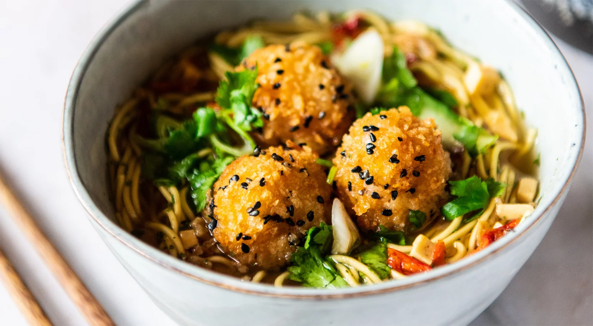 Recipe: Chilli Chicken Ramen with Prawn Sesame Balls and a Cucumber, C ...