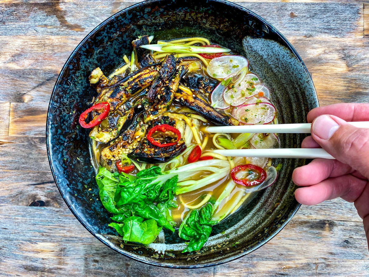 Recipe: Nasu Dengaku with Pak Choi & Radish Ramen – Kabuto Noodles